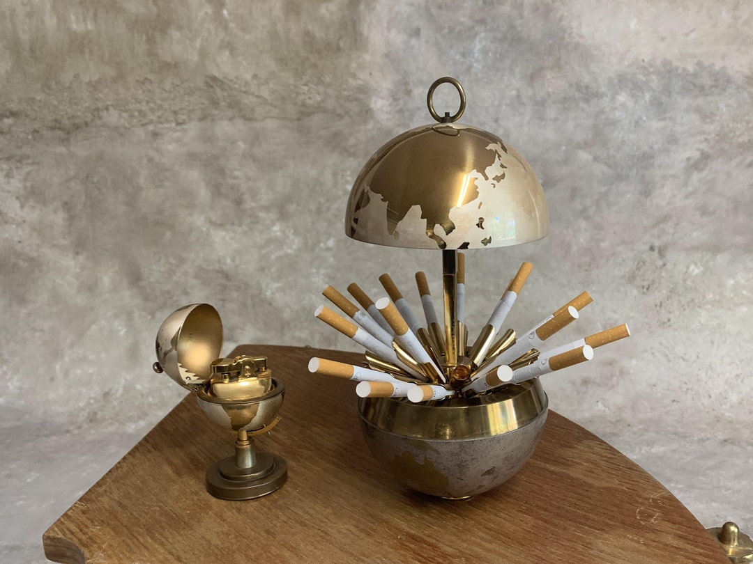 Vintage 1960s Globe Cigarette Dispenser With Lighter Golden Aluminum ...