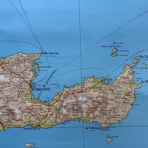 Vintage Wall Map of Crete Greece, Crete Map Geography School Map Pull ...