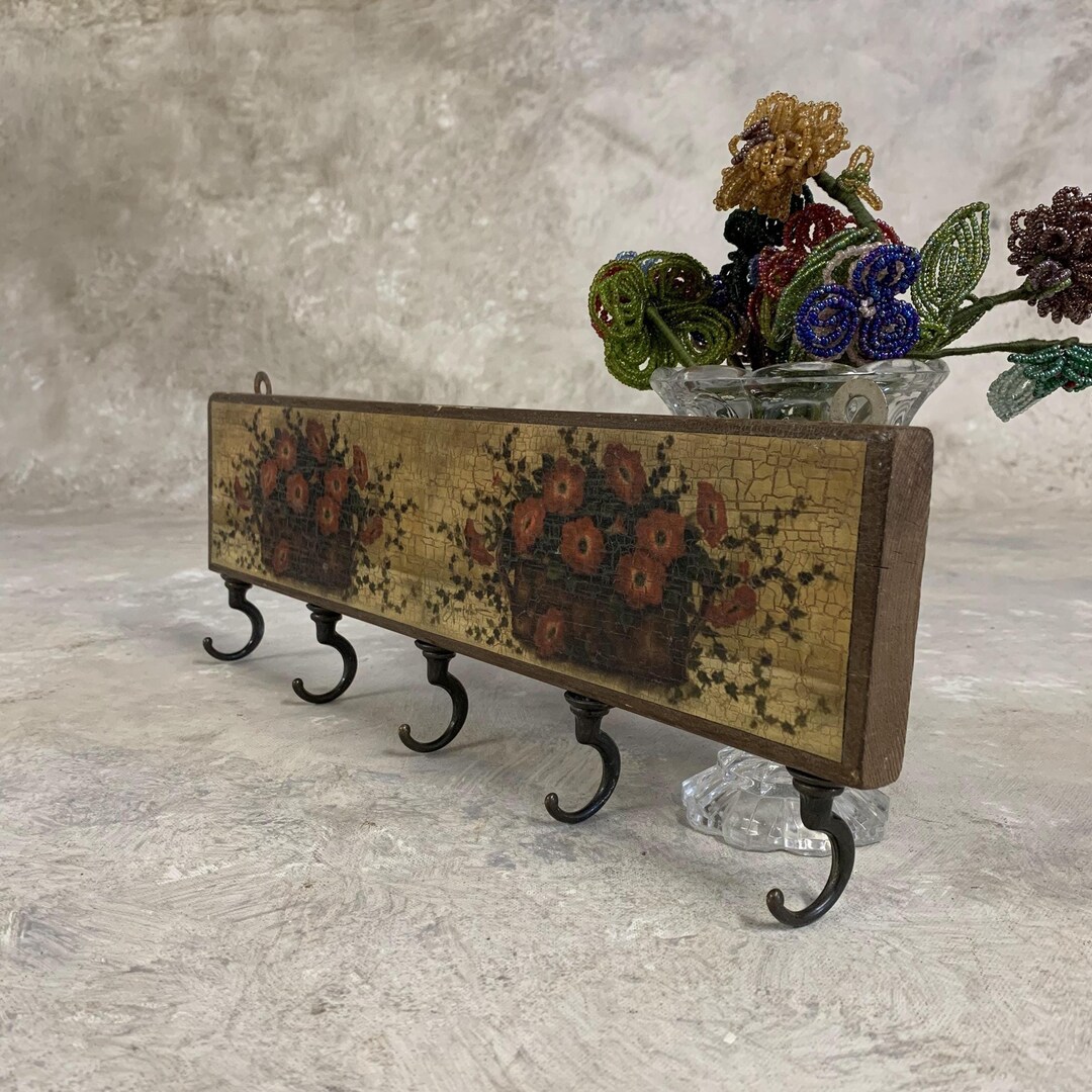 Handmade Vintage-style Hanger, Decoupage 5-hook Wall Organizer, Perfect ...