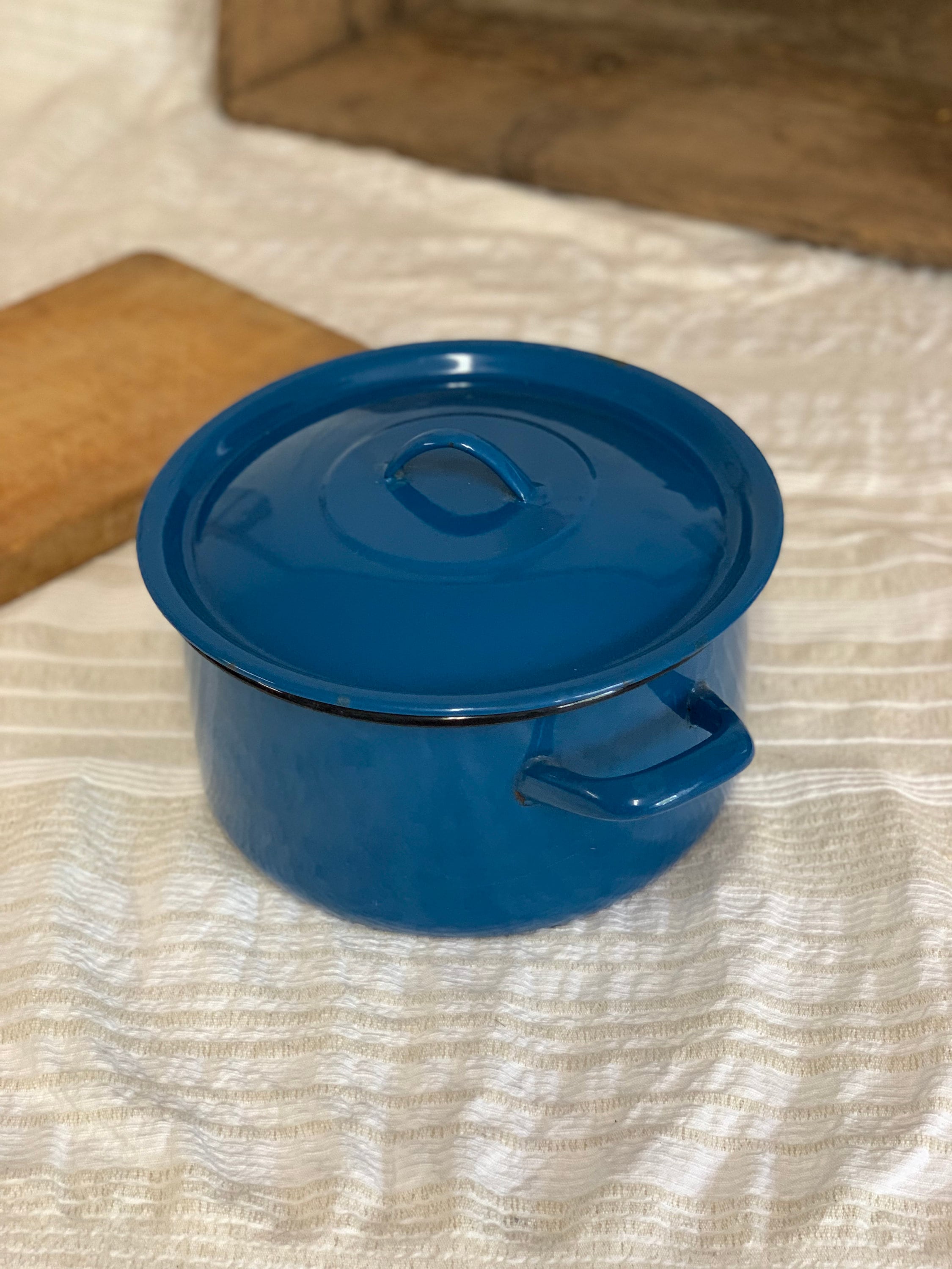 Vintage Kitchen Cast Iron Enamel Cooking Pot With Black Stripe - Etsy