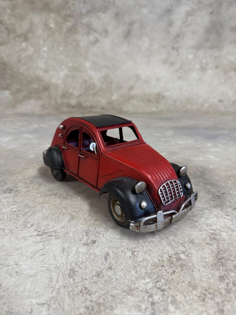 Red Citroen 2CV Metal Replica, Tin Metal 2CV Mini Style Car, Citroen ...