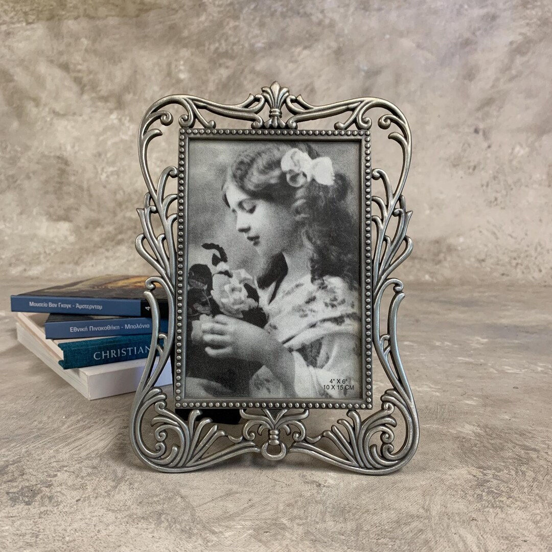 Pewter Silver Scroll Work Picture Frame, Elegant 4x6 Photo Display ...