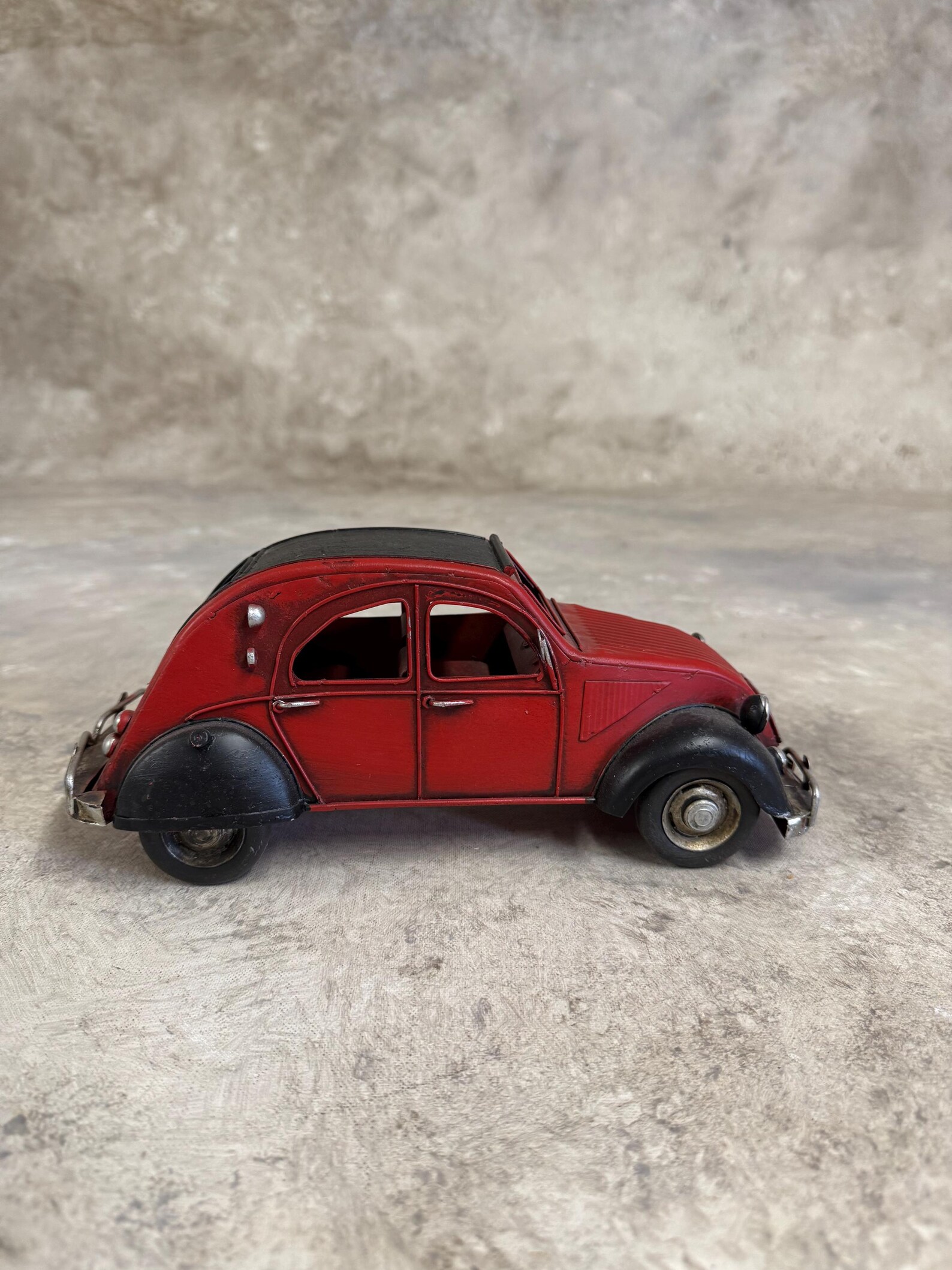 Red Citroen 2CV Metal Replica, Tin Metal 2CV Mini Style Car, Citroen ...