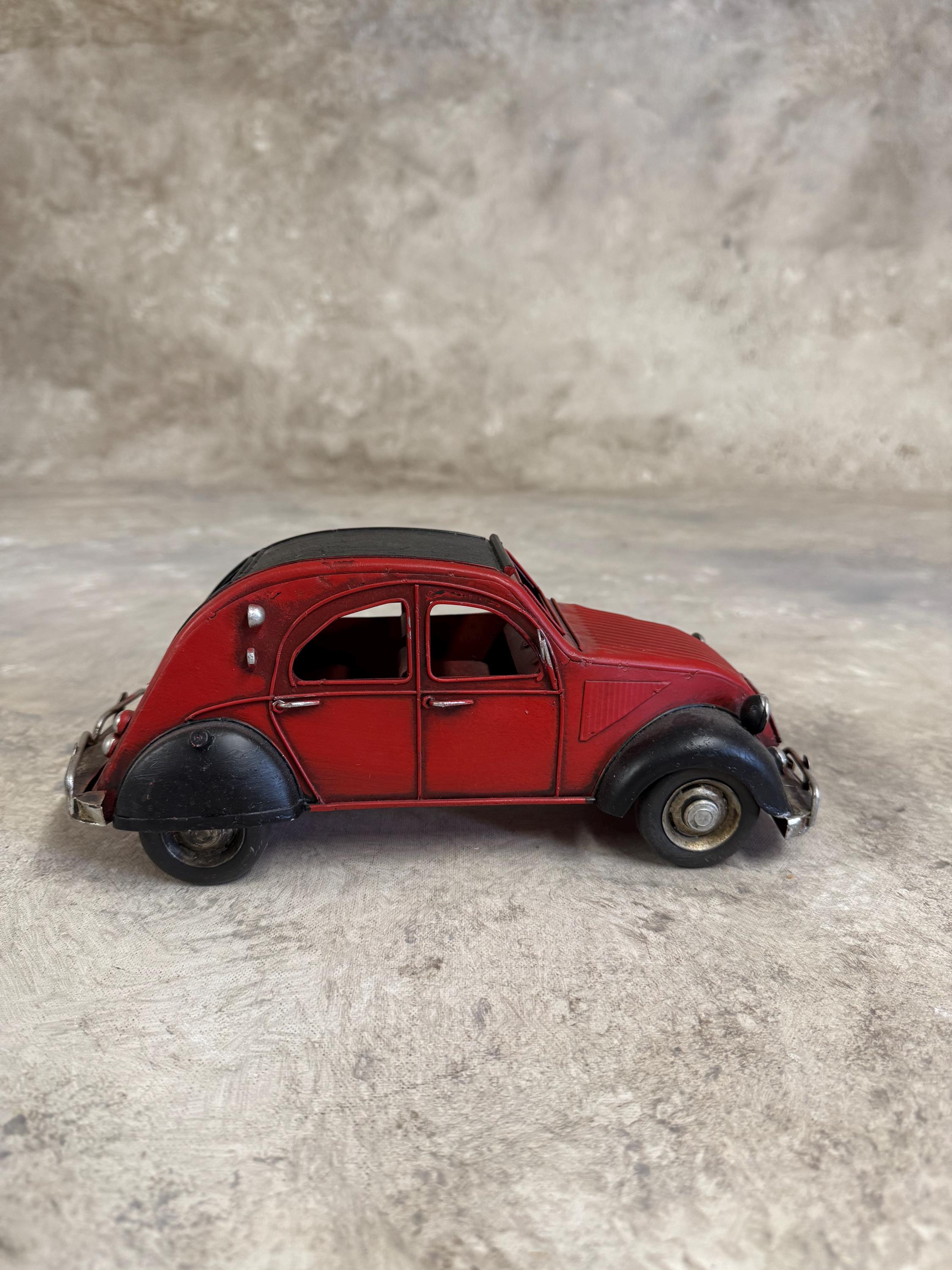Red Citroen 2CV Metal Replica, Tin Metal 2CV Mini Style Car, Citroen ...