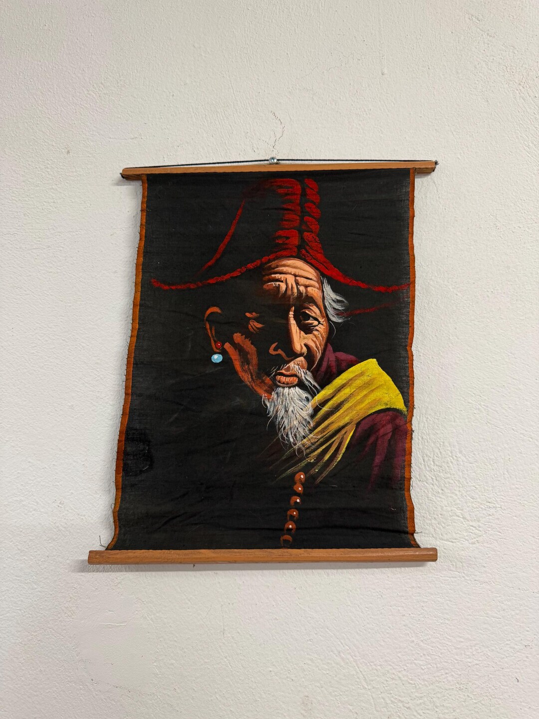 Vintage Handmade Batik Male Portrait Wall Hanging Native Male Portrait ...