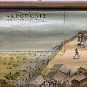 Rare Acropolis Chart Acropolis of Athens School Map Vintage Greek Map ...
