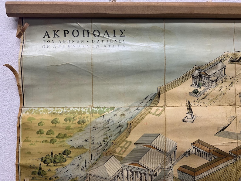 Acropolis Wall Art Vintage, Athens Greece Map, Ancient Greece ...