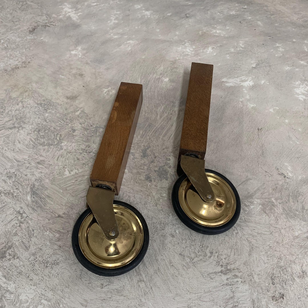 Vintage Teak & Brass Caster Wheels - German 1960's Originals for Bar ...