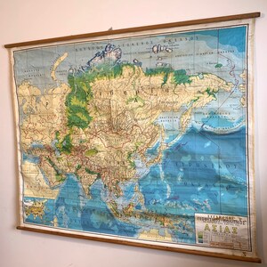 Vintage Map of Asia, Xlarge Physical Map of Asia, Classroom Map, School ...