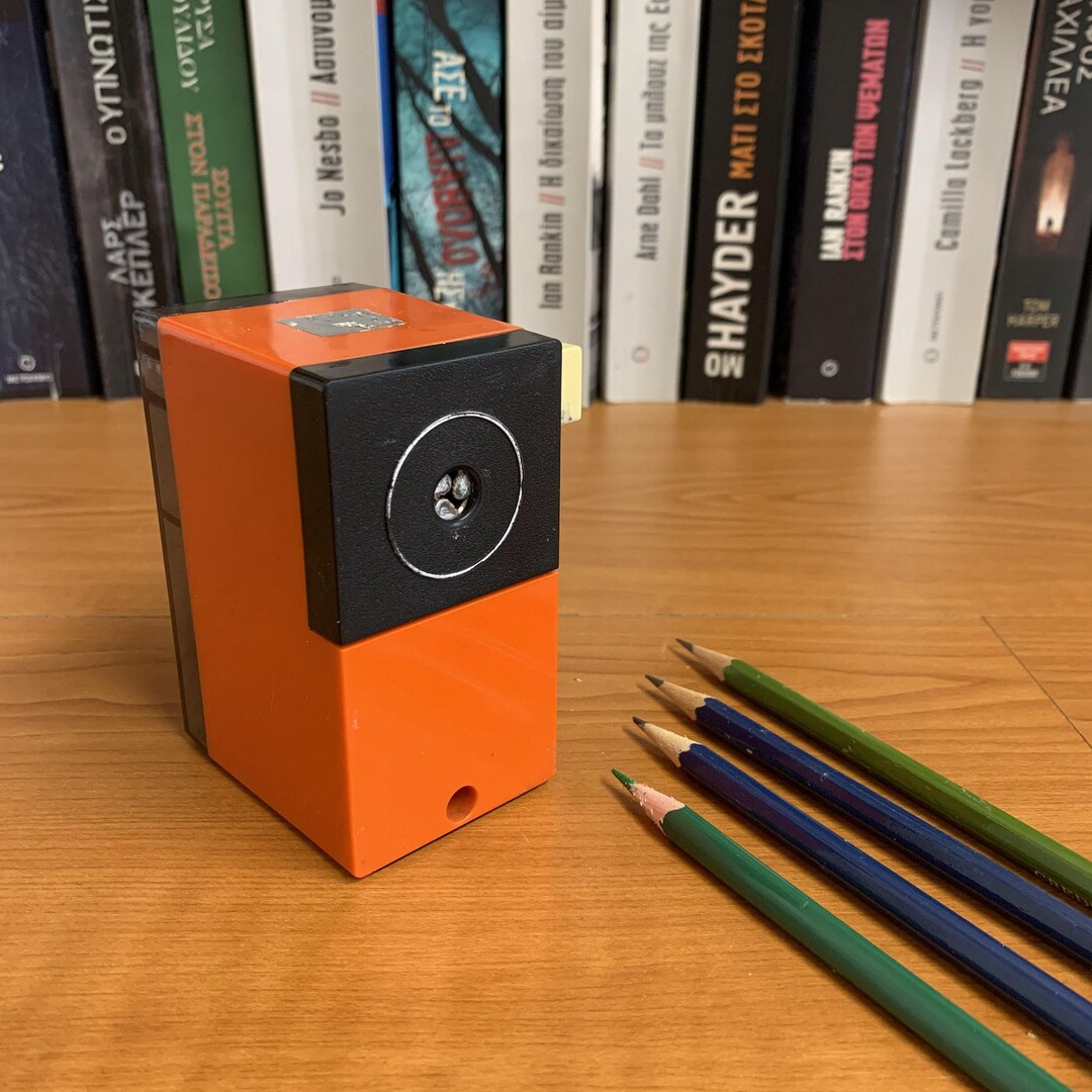 Vintage Orange Desktop Pencil Sharpener, Hand-crank Pen Sharpener, Made ...
