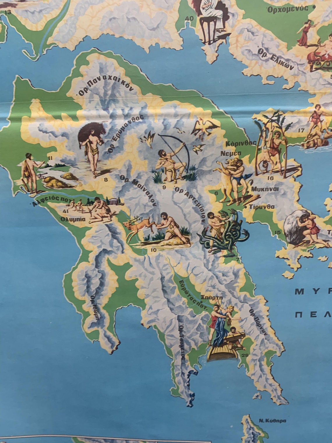 Vintage Greek Mythology Map Pull Down Chart, Classroom Wall Map, Greek ...
