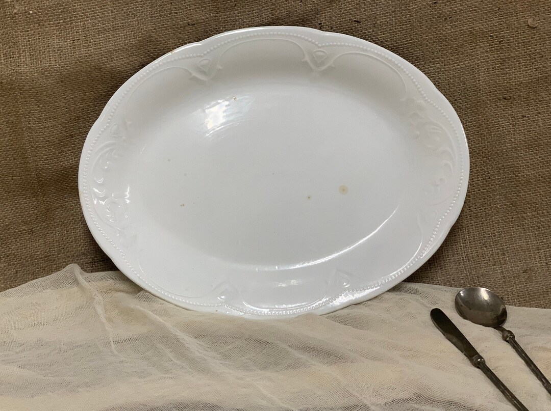 Antique Oval Plate Serving Platter, Creamy White Meat Plate Made in ...