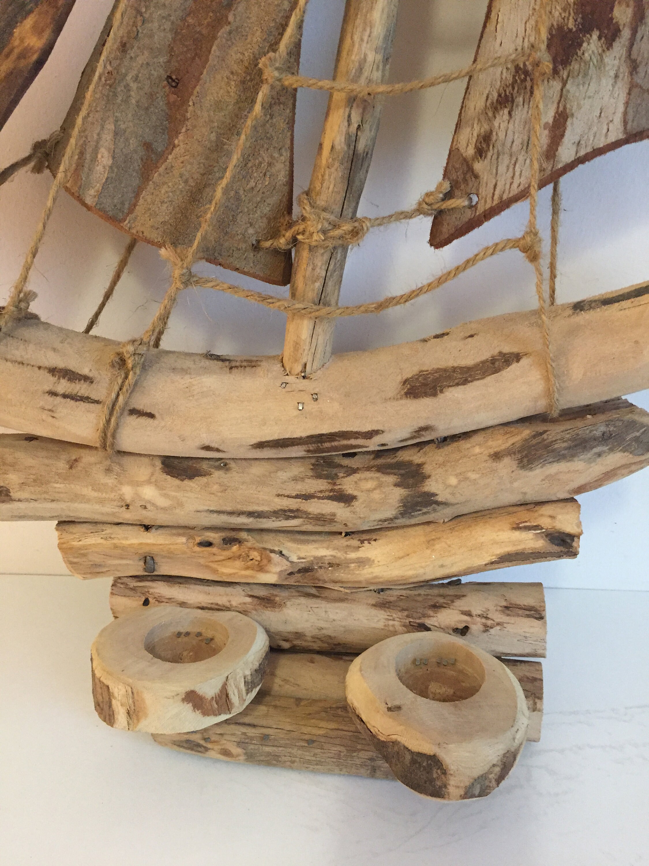 Wooden Boat Sculpture With Trees Trunks and Trees Barks Greek | Etsy