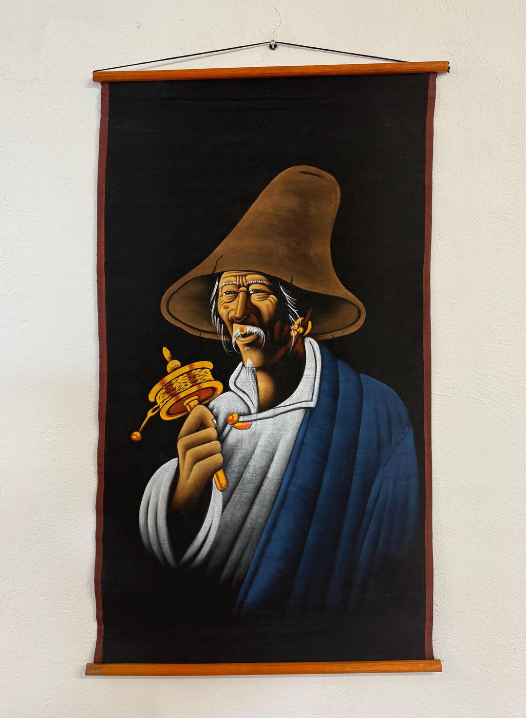 Large Batik Portrait Wall Hanging, Tibetan Style Fabric Art, Handmade ...