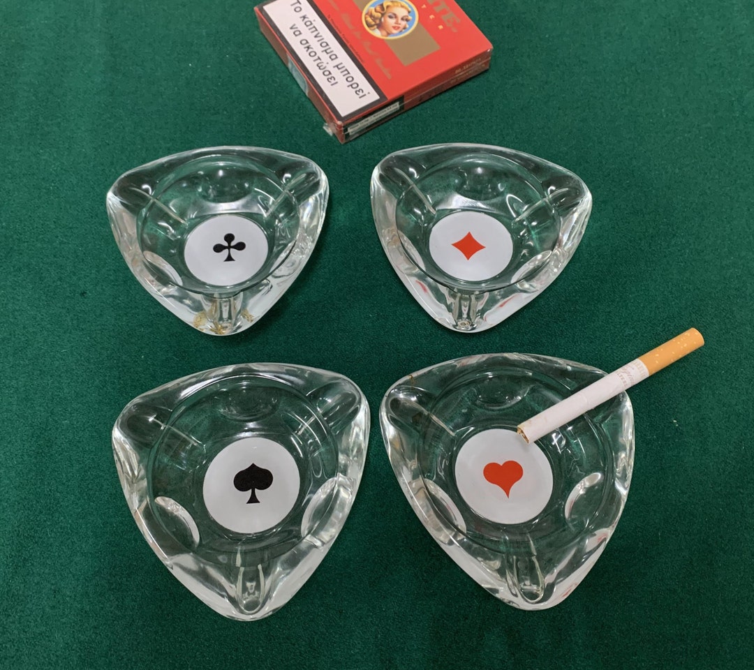 Vintage French Card Suit Glass Ashtrays, Reims France Ashtray ...