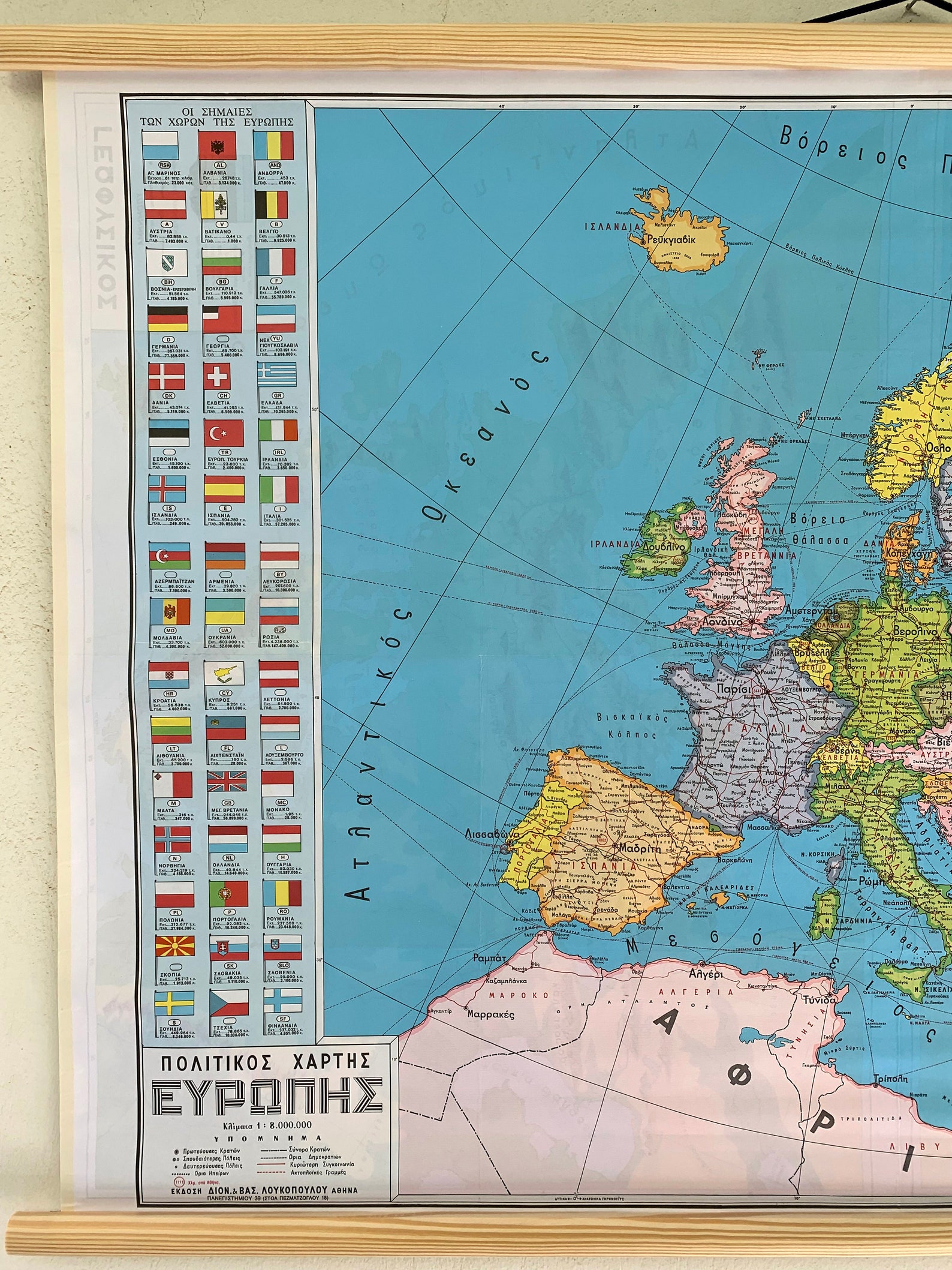 Vintage Political Map of Europe With Flags School Pull Down Map Old ...