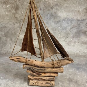 Wooden Boat Sculpture With Trees Trunks and Trees Barks, Greek ...