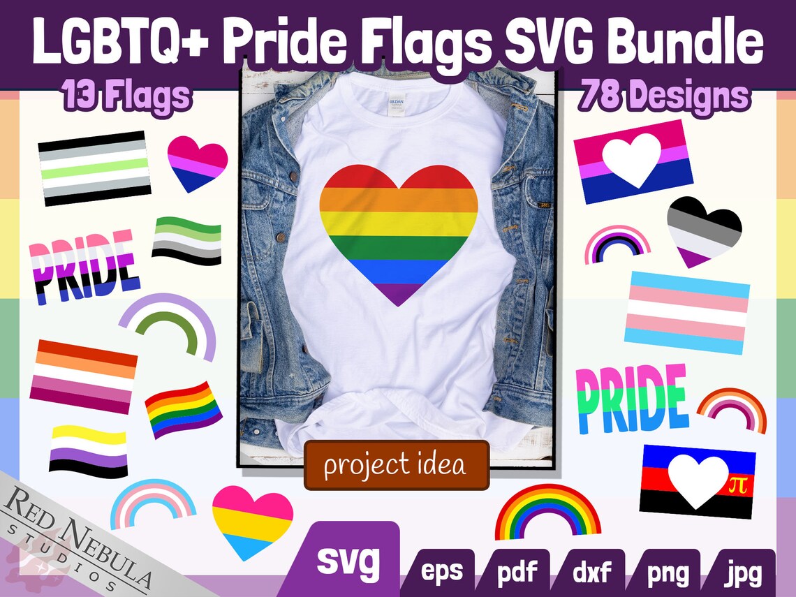 LGBTQ Pride Flag SVG Bundle 78 Designs, 13 Flags Svg, Dxf, Eps, Pdf ...