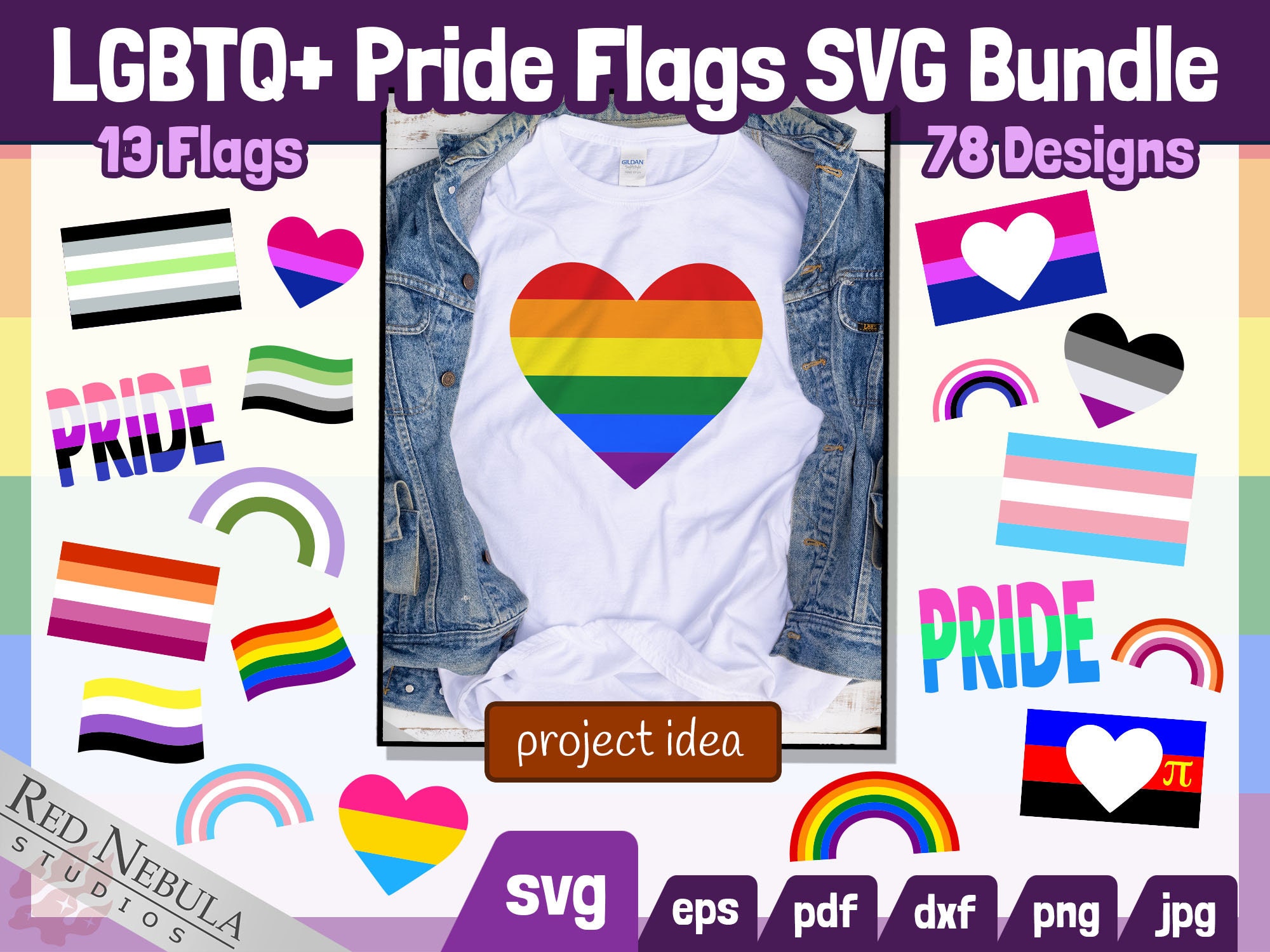 LGBTQ Pride Flag SVG Bundle 78 Designs, 13 Flags Svg, Dxf, Eps, Pdf ...