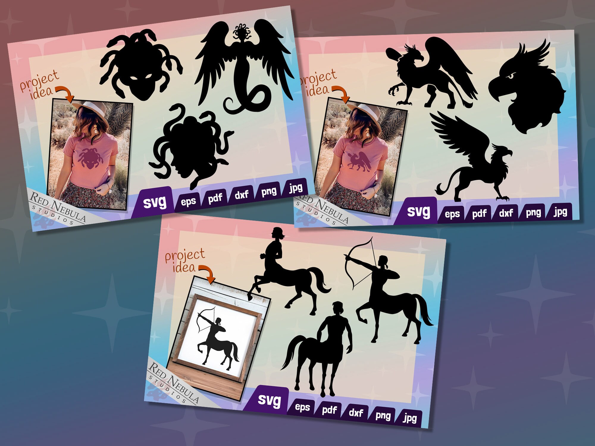 Mythical Creatures Bundle 34 Fantasy SVG Silhouettes Svg, Dxf, Eps, Pdf ...