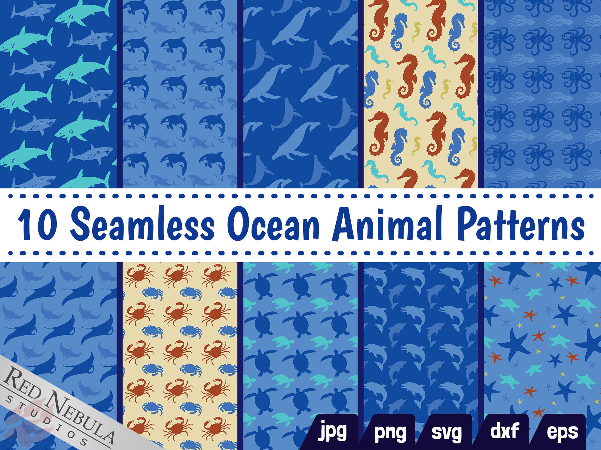 Bundle 10 Seamless Ocean Animal Patterns Sea Life Digital Paper Bundle ...