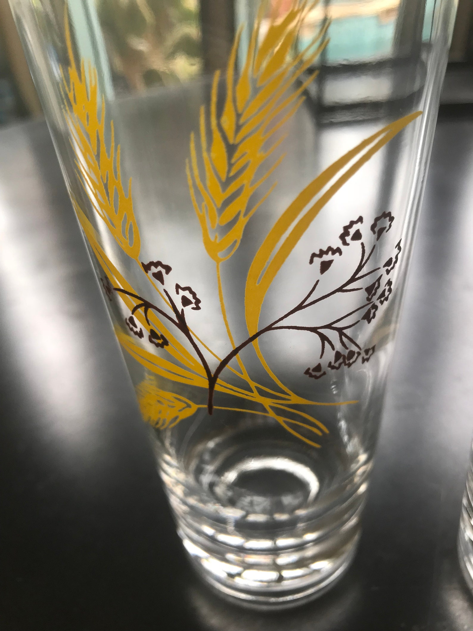 Vintage Drinking Glasses, Clear With Yellow and Brown Wheat Pattern - Etsy