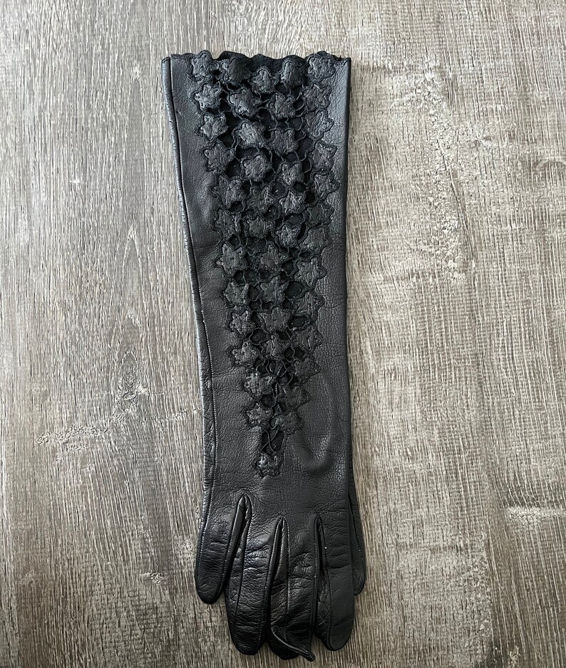 Vintage Black Leather Gloves With Cut Out Designs - Etsy