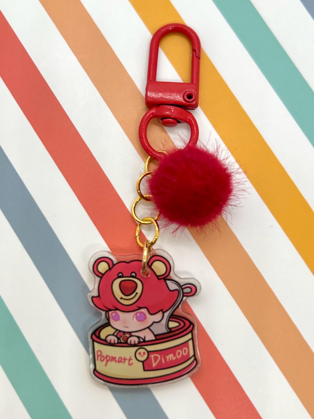 Dimoo Popmart Inspired Keychains Cute Pompom Charms Colorful Keychain ...