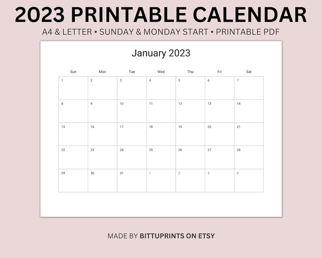 2023 Calendar Landscape Printable Calendar 2023 Monthly Planner ...
