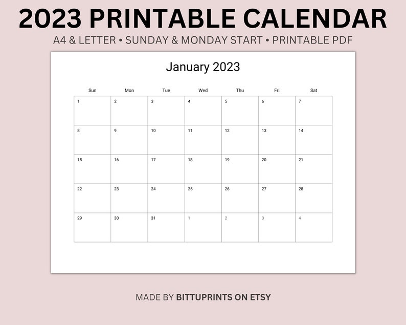 2023 Calendar Landscape Printable Calendar 2023 Monthly Planner ...