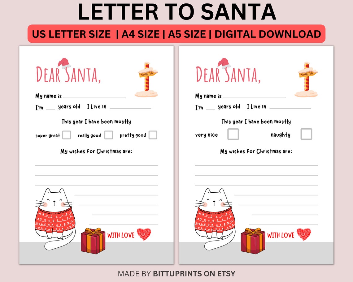 Letter to Santa Printable Dear Santa Letters Christmas - Etsy
