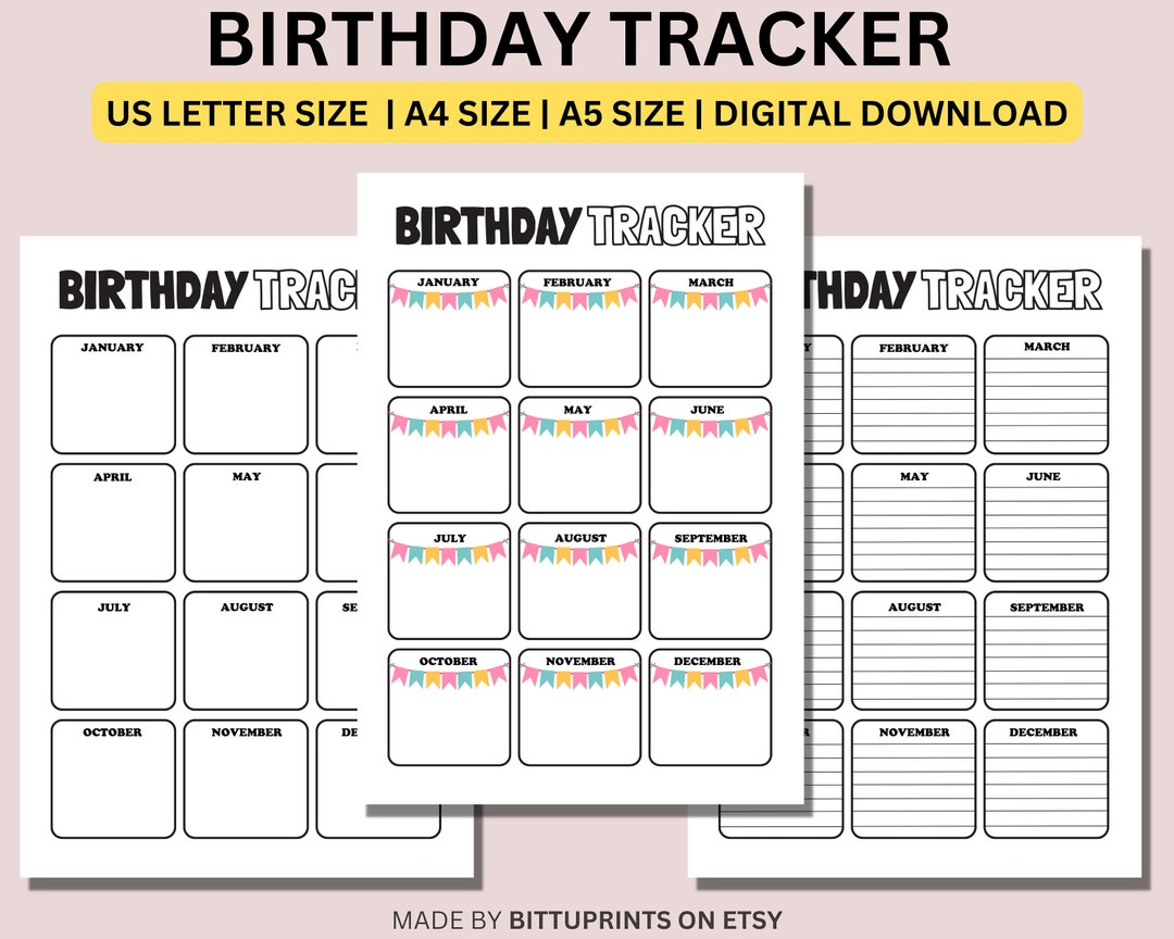 Birthday Tracker Printable Template Birthday Planner Printable PDF ...