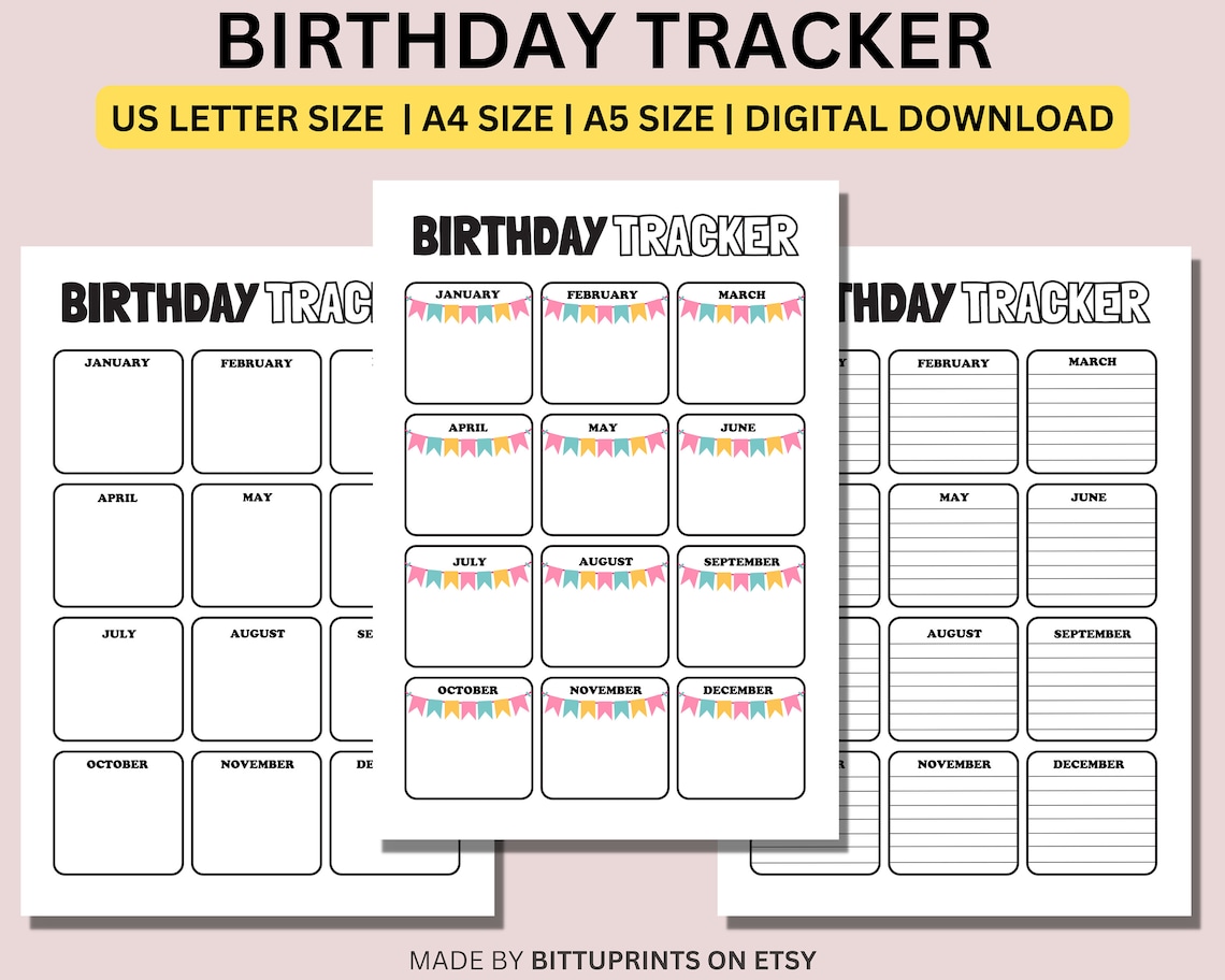 Birthday Tracker Printable Template Birthday Planner Printable PDF ...