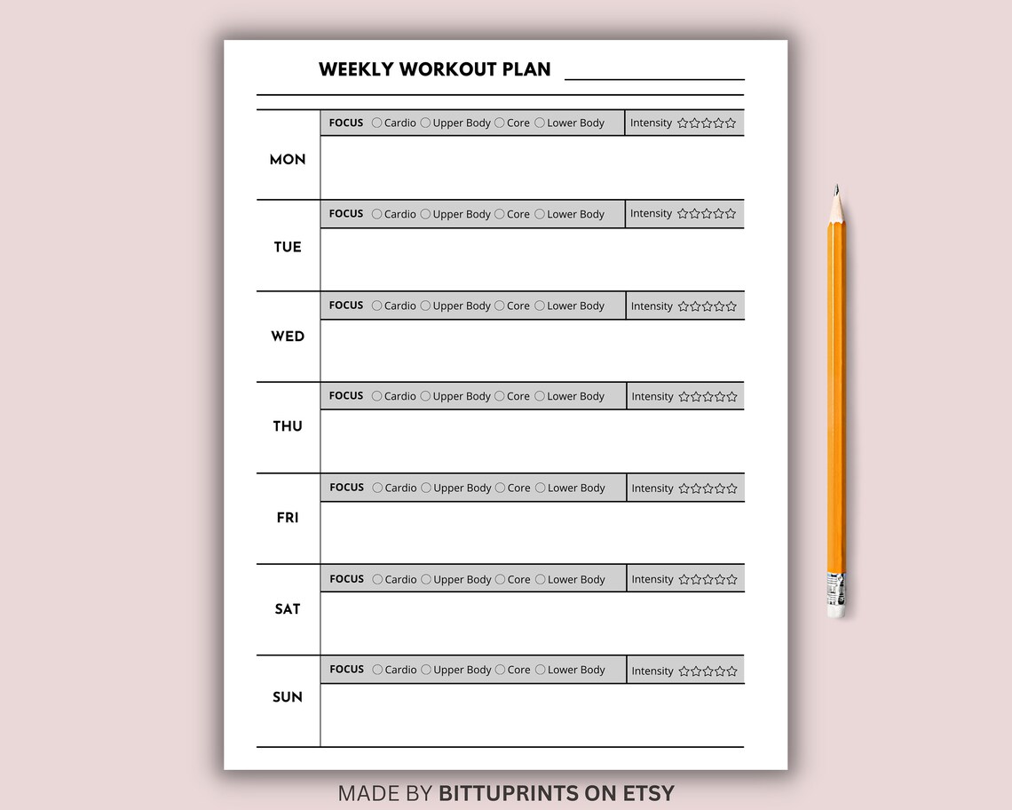 Workout Tracker Printable Daily Exercise Planner Weekly Workout Tracker ...