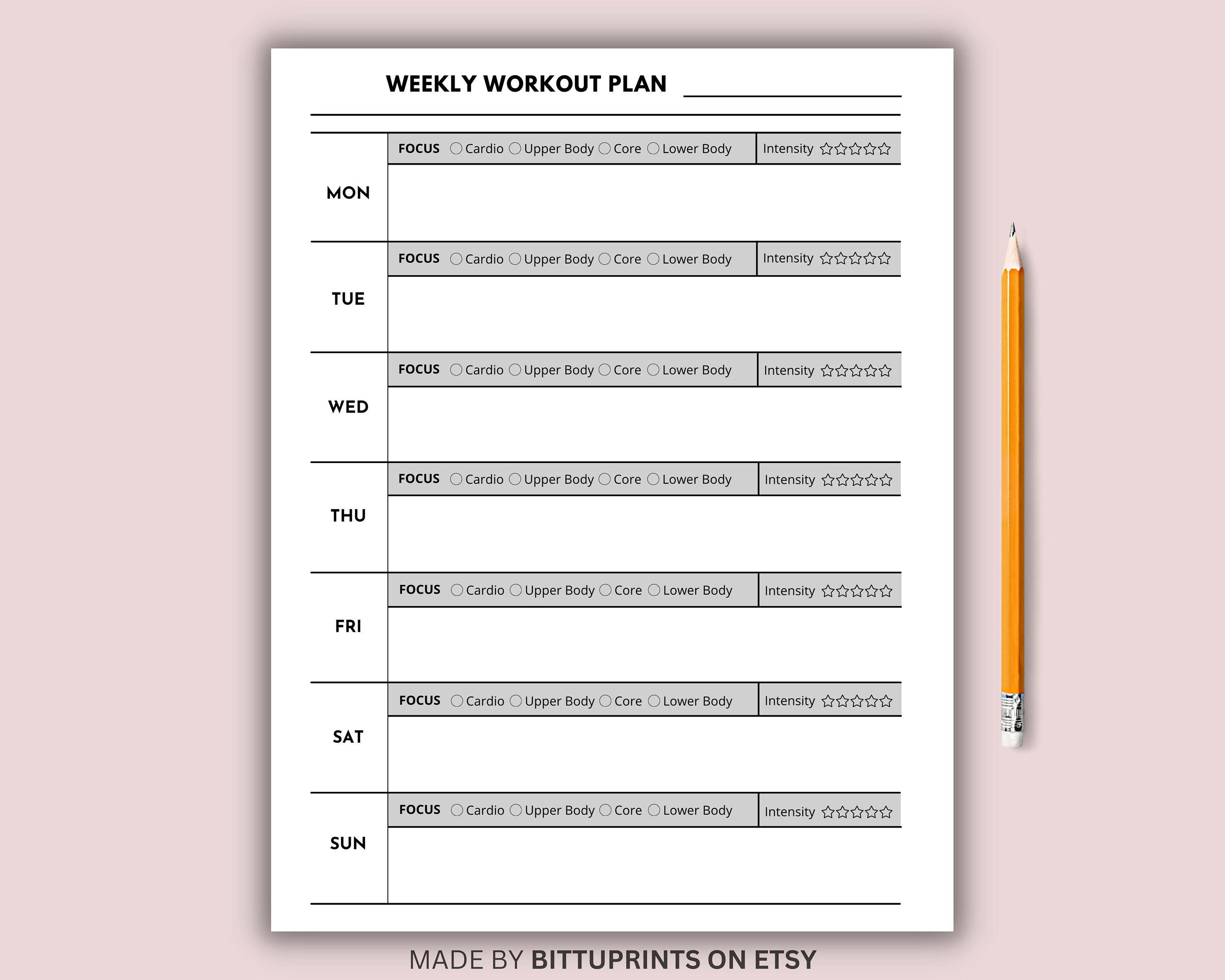 Workout Tracker Printable Daily Exercise Planner Weekly Workout Tracker ...