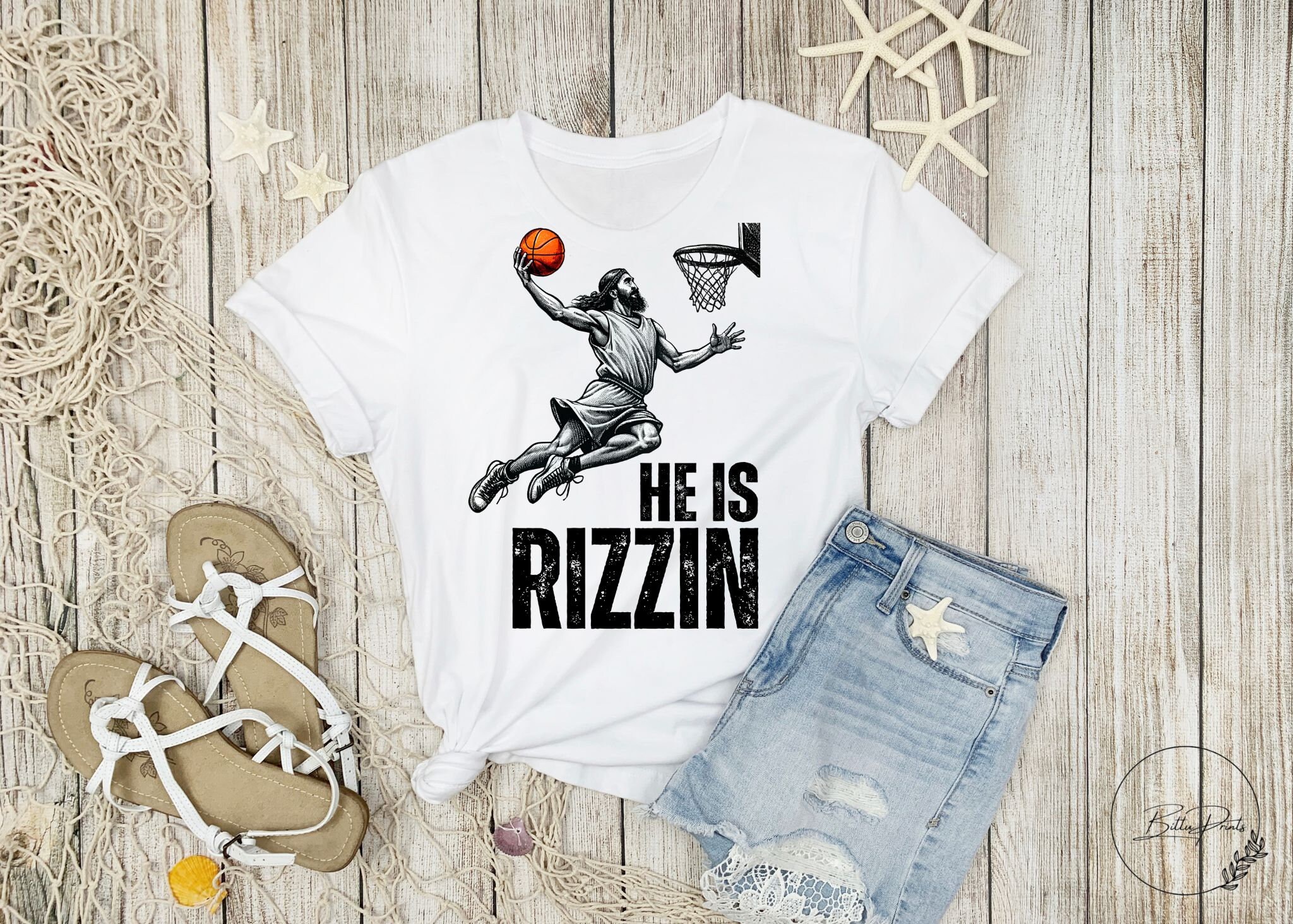 Funny Jesus Dunking Basketball PNG - "he is Rizzin'" Easter Shirt ...