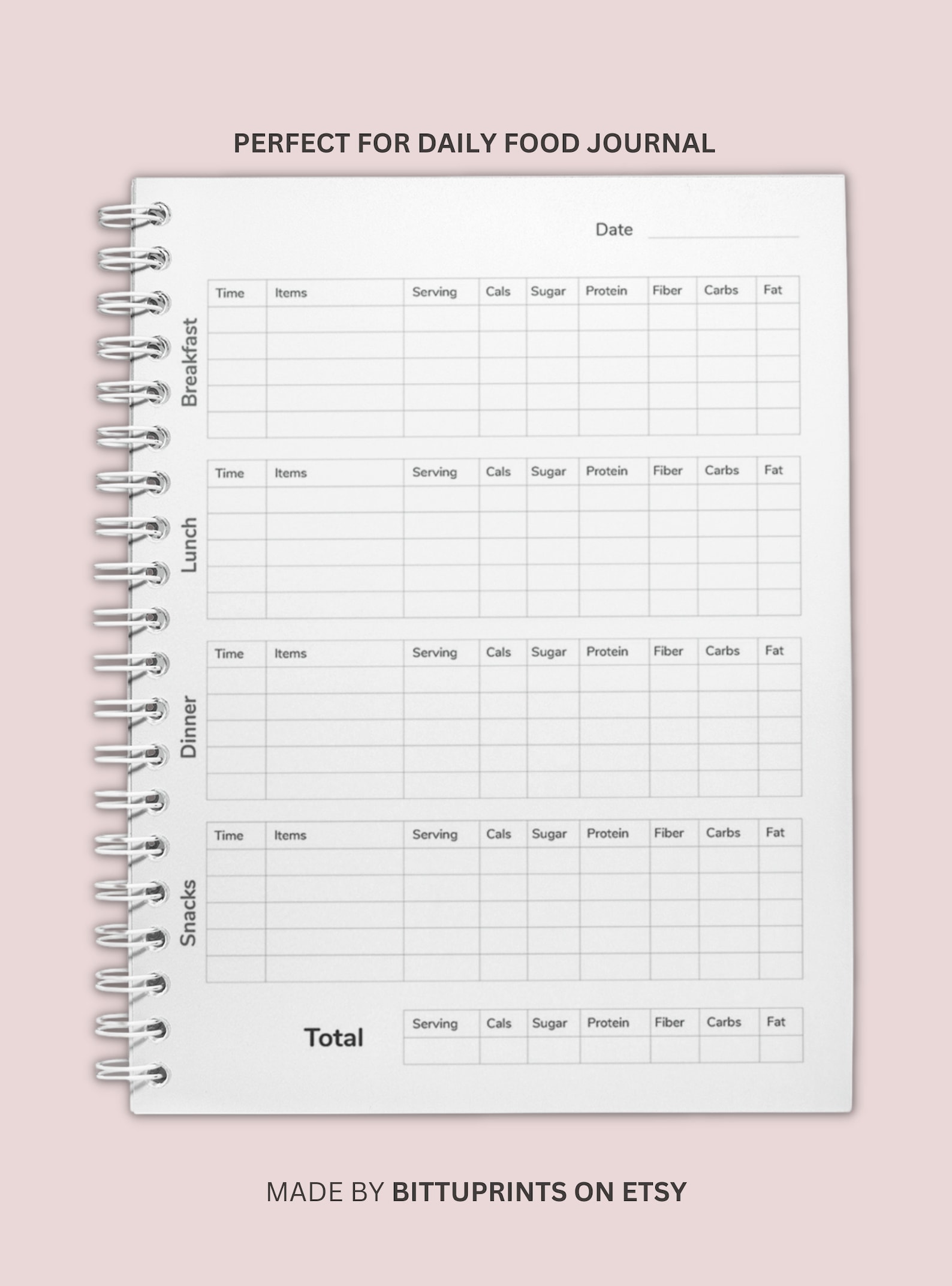 Daily Food Log Journal Food Diary Printable PDF Printable Daily Food ...