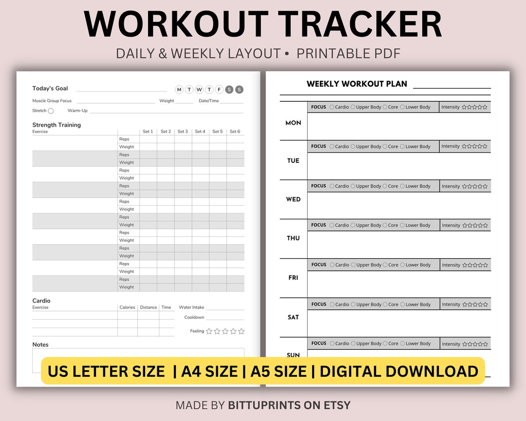 Workout Tracker Printable • Daily Exercise Planner • Weekly Workout ...