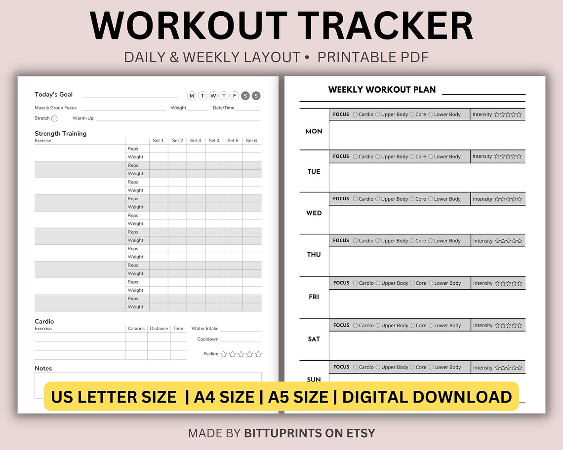 Workout Tracker Printable Daily Exercise Planner Weekly Workout Tracker ...