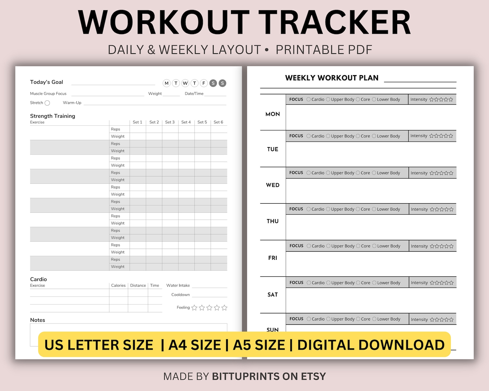 Workout Tracker Printable Daily Exercise Planner Weekly Workout Tracker ...