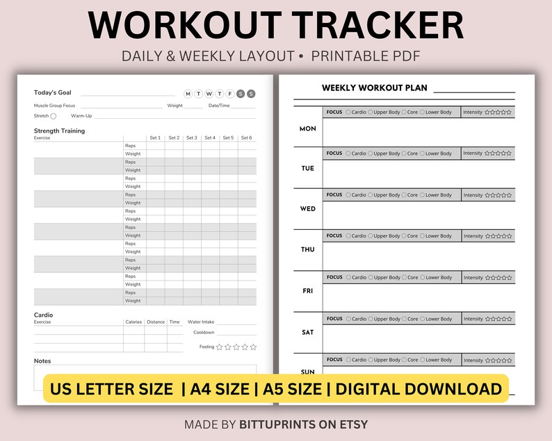 Workout Tracker Printable Daily Exercise Planner Weekly Workout Tracker ...