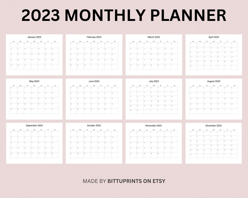 2023 Calendar Landscape Printable Calendar 2023 Monthly Planner ...