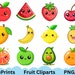 Cute Fruit Clipart - Clip Art Set of Apple, Watermelon, Orange, Banana ...
