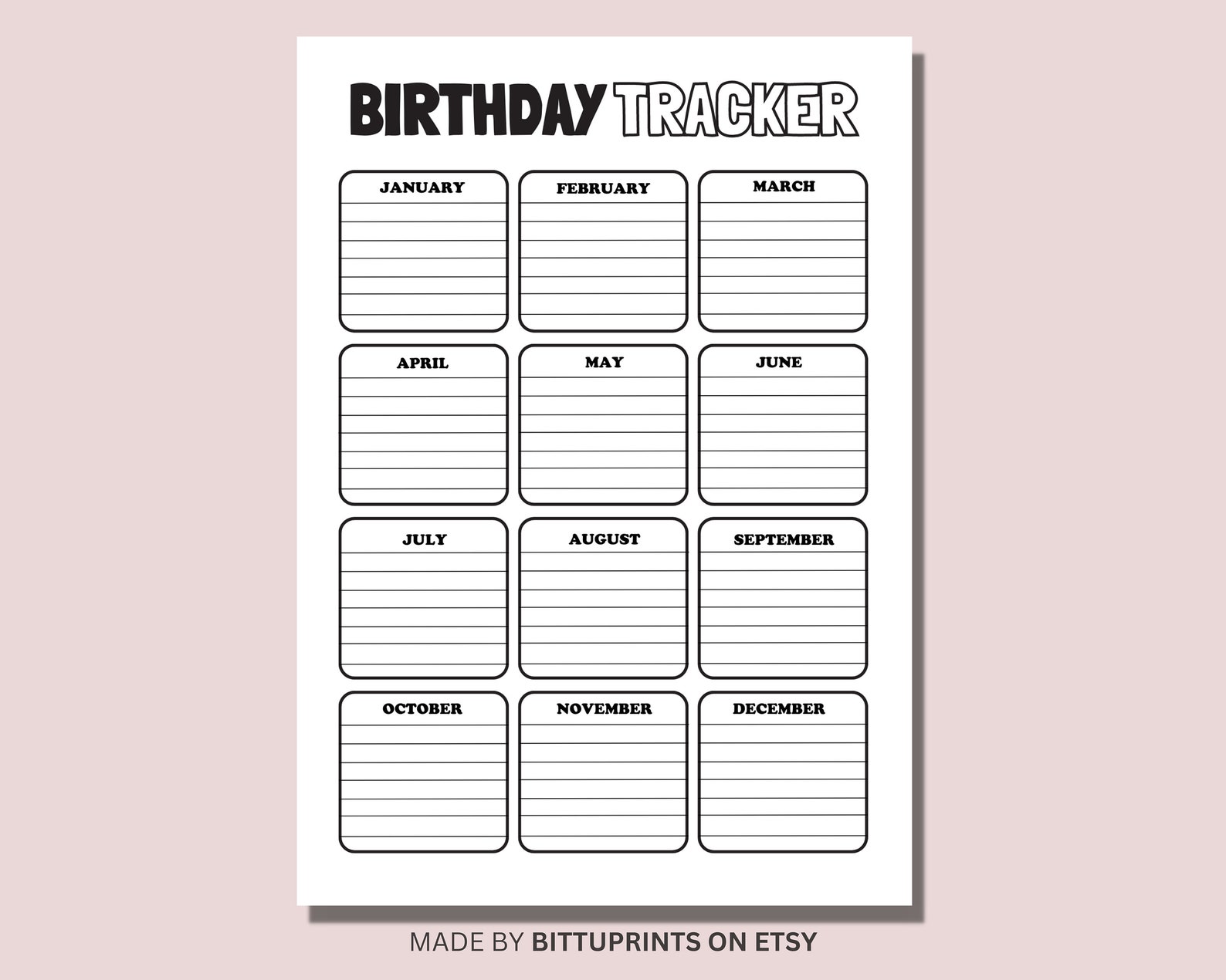 Birthday Tracker Printable Template Birthday Planner Printable PDF ...