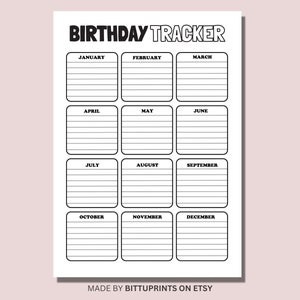 Birthday Tracker Printable Template Birthday Planner Printable PDF ...