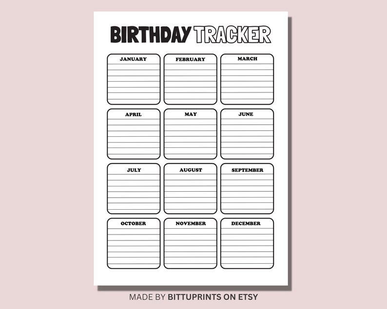 Birthday Tracker Printable Template Birthday Planner Printable PDF ...