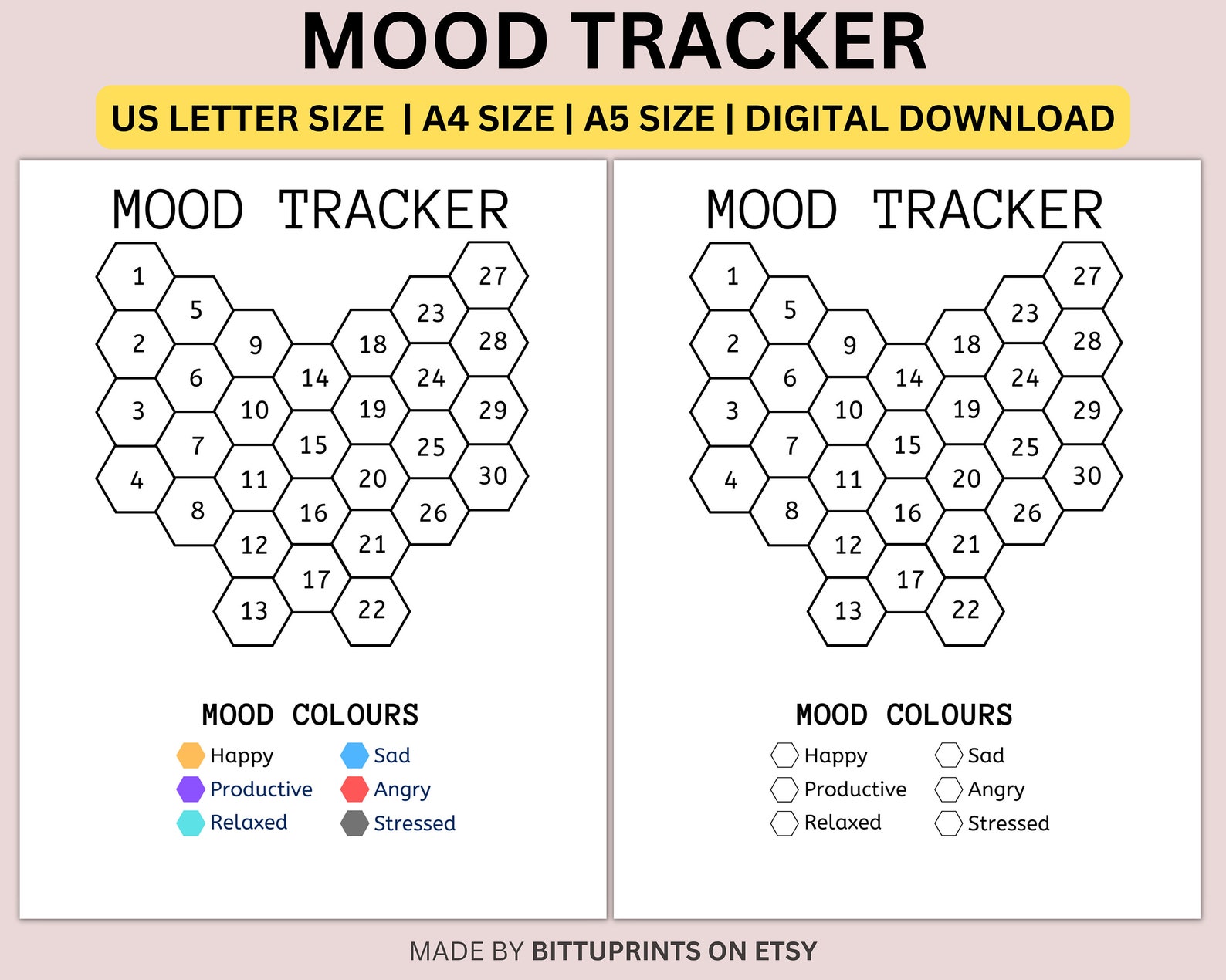 Mood Tracker Printable Mood Chart Journal Bullet Journal - Etsy