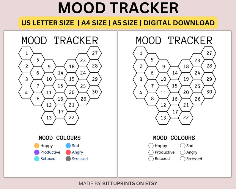 Mood Tracker Printable Mood Chart Journal Bullet Journal - Etsy