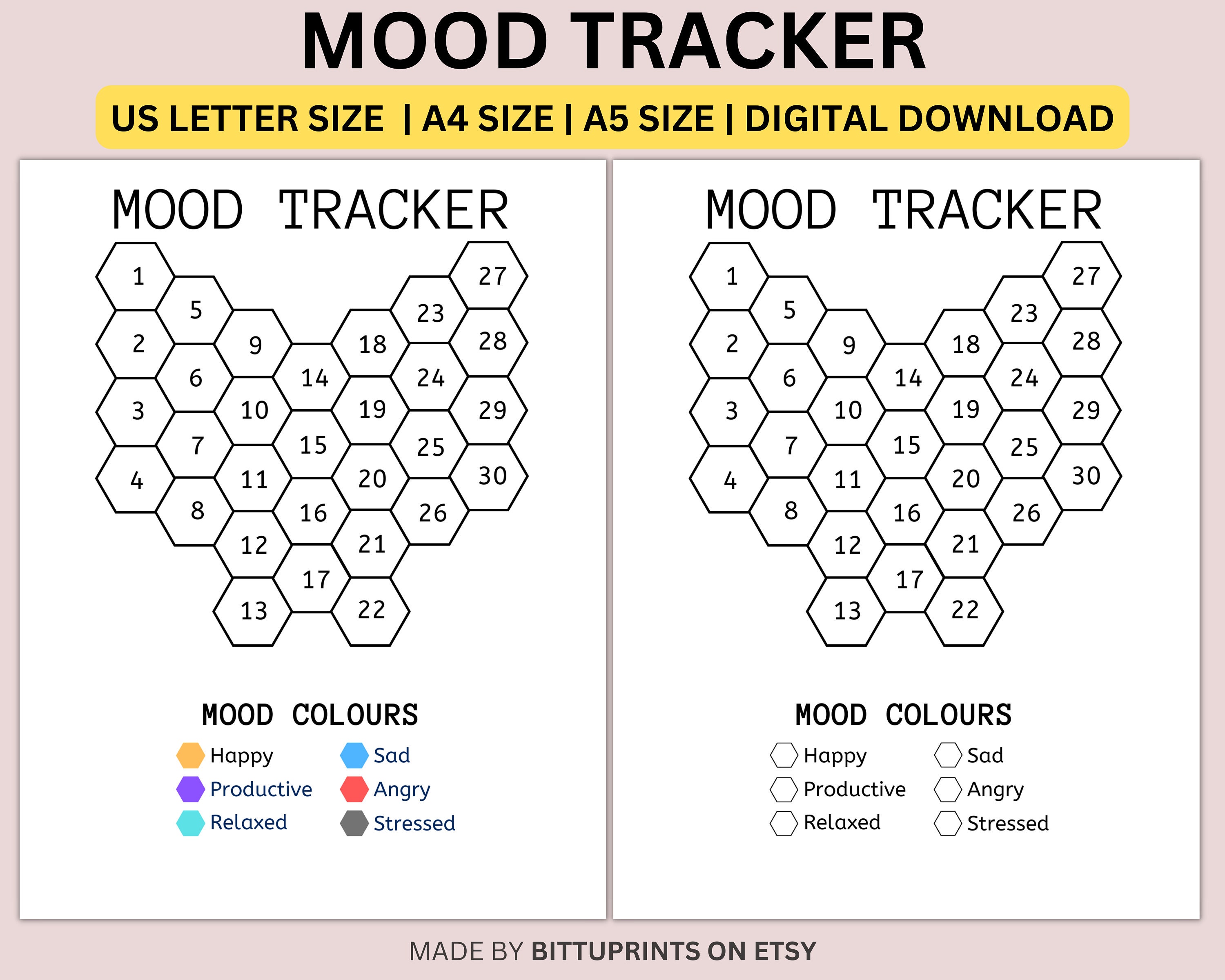 Mood Tracker Printable Mood Chart Journal Bullet Journal - Etsy