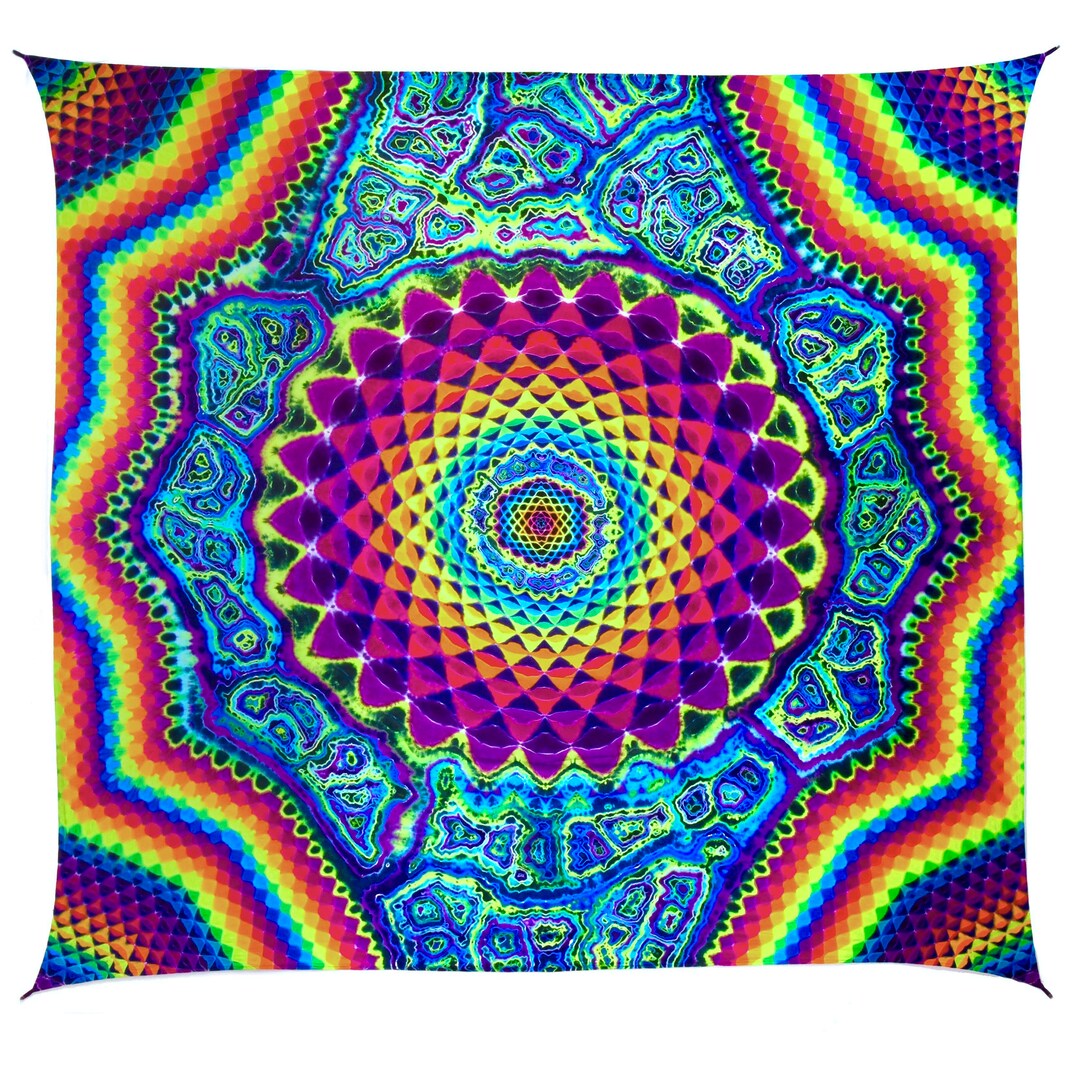80"x80" XL Tie Dye Tapestry W/ Tie Loops - “SG12 the Cosmic Gate” by ...